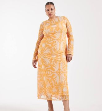 Never Fully Dressed Plus Cairo - Robe longue en tulle r&eacute;versible &agrave; imprim&eacute; solaire - Orange