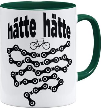 OM3 H&auml;tte H&auml;tte Fahrradkette Fahrrad Tasse mit Spruch - Keramik Becher - 11oz 325ml - Beidseitig Bedruckt - Gr&uuml;n