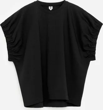 Arket T-Shirt Mit Gerafften &Auml;rmeln -Schwarz