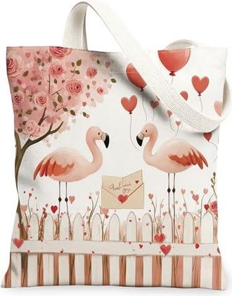 Generic Sac fourre-tout en toile motif flamants roses pour le shopping, 33 x 38 cm, sac &agrave; bandouli&egrave;re r&eacute;utilisable pour femme, peinture florale, d&eacute;coration ca