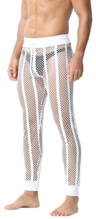 Feoya Herren Fischnetzhose Leggings Sexy Transparent Mesh Pantyhose Sport Unterw&auml;sche Hose M&auml;nner Schlafanzug Unterw&auml;sche Mesh durchsichtige Lange Hose Wei&szlig;