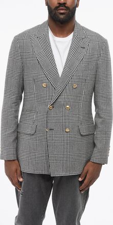 Brunello Cucinelli Doppelreihiger Blazer aus Leinenmischung im District Check Brunello Cucinelli