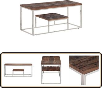 vidaXL Vidaxl - Couchtisch Silbern Edelstahl und Massive Holzschwellen - Esszimmertisch - Couchtisch - Wohnzimmereinrichtung - Silberner Couchtisch - Metall