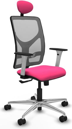 Piqueras y Crespo Schreibtischstuhl mit Rollen, mit wei&szlig;en und schwarzen Armlehnen, h&ouml;henverstellbare Lendenwirbelst&uuml;tze und festes Kopfteil, Grau/Rosa