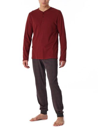 Schiesser Herren Schlafanzug lang mit Knopfleiste warme Baumwolle-Interlock Pyjamaset, Terracotta, 62