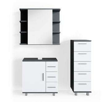 Vicco Badmöbel-Set Anthrazit Ilias, bestehend aus Bad Spiegelschrank, Waschbeckenunterschrank, Midischrank - mit Fächern für Flexible Aufbewahrung