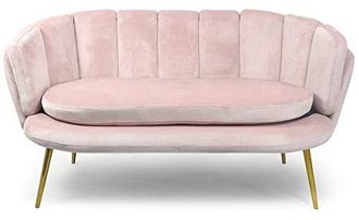 Menzzo Canap&eacute; 2 Places Arrondi Brenda Velours Rose Pieds Or