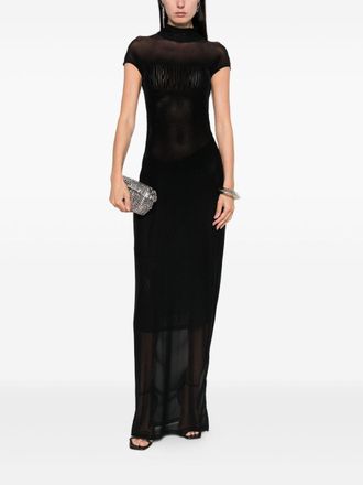Jean Paul Gaultier Womens Dress With Draped Neck And Short Sleeves Black Polyamide