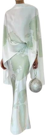 ORANDESIGNE Robe Femme Elegante De Soiree Cocktail Mariage Ensemble 2 Pieces Chic et Elegant Manche Longue Chemise Fluide + Jupe Crayon Longue Rétro Maxi Robe Vin