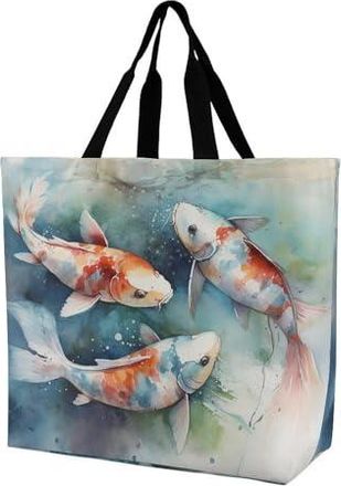Generic Carpes Color&eacute;es Dans L&Eacute;tang (Aquarelle) Sac Cabas R&eacute;utilisable Sacs De Courses Grand Sac A Main Femme Pour Plage Travail Universit&eacute;