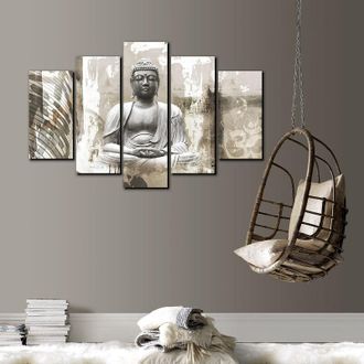 Art for the Home Art For The Home - Set de 5 toiles imprim&eacute;es Bouddha 150 x 100cm Blanc, Gris
