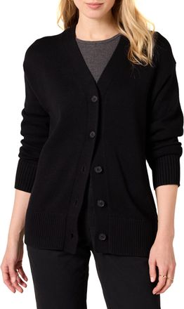 Amazon Essentials Damen Mittelschwerer Cardigan-Pullover mit V-Ausschnitt und lockerer Passform, Schwarz, XL