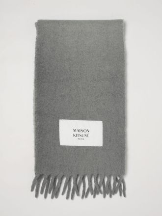 Maison Kitsun&eacute; &Eacute;charpe en laine dalpaga avec bord frang&eacute; et logo appliqu&eacute;
