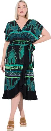 Ulla Popken Damen große Größen Übergrößen Plus Size Kaftan, Dschungelmuster, Rundhals, Halbarm schwarz 42-48 836459100-1+