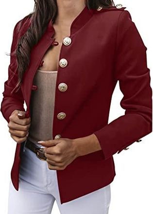 Generic Vestes &agrave; manches longues pour femmes, veste courte &agrave; boutonnage mince, taille S, 2026, bordeaux, XXL