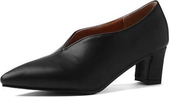 Generic Escarpins Femme &agrave; Bout Pointu Mod&egrave;le Slip on en PU avec Talon Moyen Bloc Large Choix de Tailles 2846 Couleur Unie pour Bureau et Quotidien,Noir,34 EU
