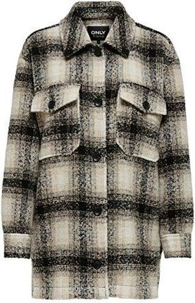 Only ONLALLISON Veste Longue pour Femme, Pierre de qualité/Carreaux : Noir, S