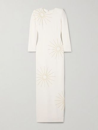 Dries Van Noten Robe Longue En Cr&ecirc;pe &Agrave; Ornements - Blanc