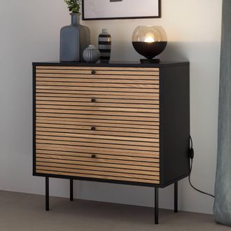 Red Living home24 Kommode I 80 x 85 x 40cm Schwarz/Braun