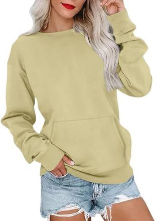 Generic Sweat-shirt à col rond pour femme - Tendance et confortable - En polaire avec poches - Col rond doux - Confortable - Joli sweat-shirt, jaune, XXL