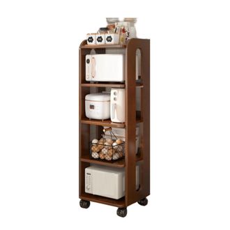 Generic Bodenstehender, Schmaler Aufbewahrungswagen, Massivholz-Aufbewahrungsregal, Offener Organizer-Wagen Mit R&auml;dern, for Schmale Stellen Im Badezimmer, W&auml;s