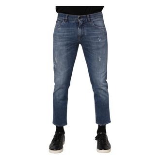 Dolce & Gabbana Blaue Baumwoll-Logo-Plaque-Denim-Jeans - - Jeans - Herren - Blau - M