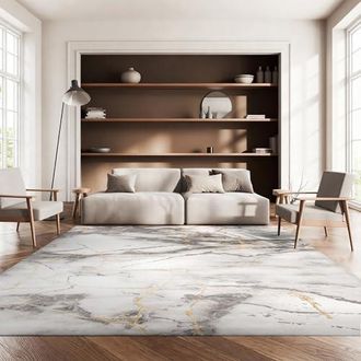 Safavieh Zeitgen&ouml;ssische Teppich f&uuml;r Wohnzimmer, Esszimmer, Schlafzimmer - Craft Collection, Kurzer Flor, Grau und Gold, 240 X 300 cm