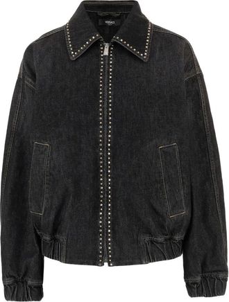 Versace Blouson Denim Stone Washed Black With Studs