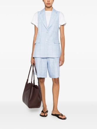 PESERICO Womens Check-Pattern Single-Breasted Linen Waistcoat Ss26 W