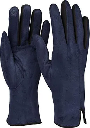 styleBREAKER Gants pour femmes avec écran tactile, contraste de couleurs et doublure en polaire, gants thermiques chauds, hiver 09010030, couleur:Bleu foncé