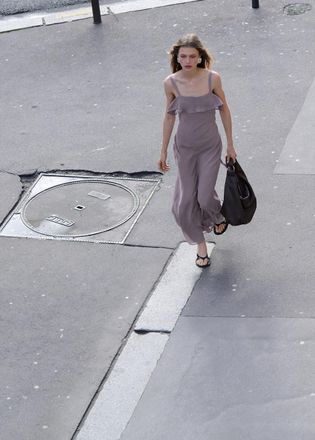 Mango Robe longue &agrave; volants lilas - Femme - XS - MANGO