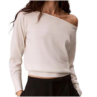 Calvin Klein Merino-Wollmischung Pullover mit U-Boot-Ausschnitt - - Knitwear - Damen - Wei&szlig; - L