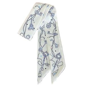 Generic Ruban d&eacute;charpe en soie florale europ&eacute;enne, accessoire d&eacute;coratif pour poign&eacute;e de sac pour femme, blanc, 90X5CM