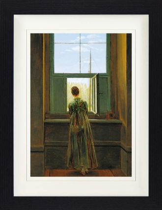 1art1 Caspar David Friedrich Poster Frau Am Fenster, 1822 Gerahmtes Bild Mit Edlem Passepartout | Wand-Bilder | Im Bilderrahmen 40x30 cm