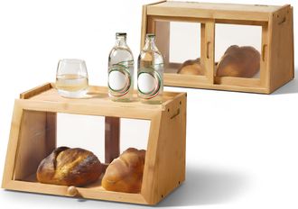 Navaris Brotkasten Bambus Brotbox Brotkorb Aufbewahrungsbox K&uuml;che Brotaufbewahrung Brotbeh&auml;lter Brotaufbewahrungsbox Visualisiert f&uuml;r Brot, R&ouml;stbrot, 39,5x26x