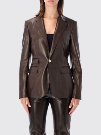 Ralph Lauren Blazer court &agrave; simple boutonnage en cuir dagneau lisse et doux