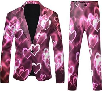 Generic Ensemble de costume l&eacute;ger pour homme avec impression num&eacute;rique 3D pour la Saint-Valentin 2026, rose, 3XL