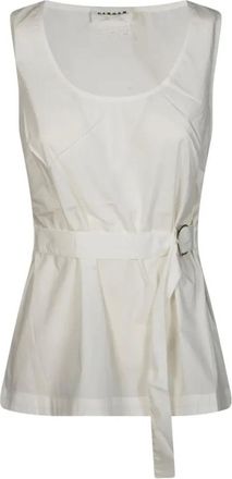 P.A.R.O.S.H. P.a.r.o.s.h., Femme, Tops, Blanc, Taille: 38 FR Blusa ricamo cintura senza maniche scollo rotondo