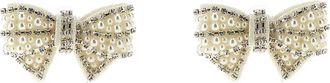 Self Portrait Femme, Accessoires, Blanc, Taille: ONE Size Pearl Satin Bow Earrings
