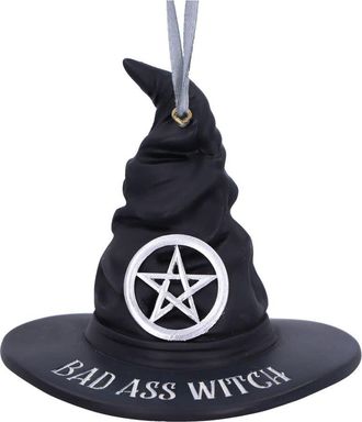 Nemesis Now Bad A** Hexenhut Hängeornament 9 cm, Harz, schwarz, Hexenhut hängende Dekoration, Halloween, gegossen aus feinstem Harz, fachmännisch handbemalt