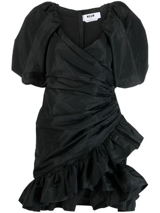 Msgm Wickelkleid mit Puff&auml;rmeln - Schwarz