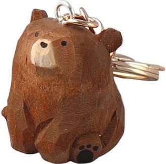 Generico Handmade Bear Keychain - Wood Carved Bear Figurine | Cute Backpack Purse Pendant Toy | Keyring For Bags, Backpacks, Waist Packs, Travel Accessories, m