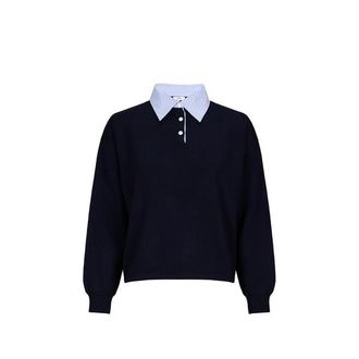 Suncoo Pull droit uni &agrave; col chemise ray&eacute;