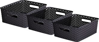 Curver My Style Aufbewahrungskörbe in Rattan-Optik, mittelgroß, rechteckig, 12 l, Anthrazit, Dunkelgrau, 35,5 x 29 x 13 cm, 3 Stück