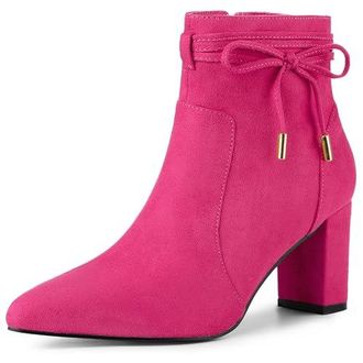 Allegra K Bottines &agrave; bout pointu &agrave; talon bloc et fermeture &eacute;clair pour femme, rose vif, 41 EU