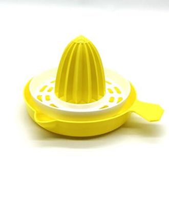 Kimmel Zitronensaftpresse, Saftpresse für Zitrusfrüchte mit Kernfang, Orangensaftpresse aus Kunststoff, Mehrweggeschirr, Farbe gelb