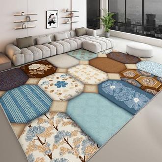 Generic Tapis Imprim&eacute; Antid&eacute;rapant 160 x 230 cm, Tapis Minimaliste G&eacute;om&eacute;trique Fleurs &Eacute;l&eacute;gant pour Adolescent Gar&ccedil;on Fille Adulte - Paillasson pour Salon Cham