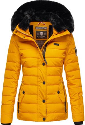 Navahoo Damen warme Winter Steppjacke mit Abnehmbarer Kunstfell-Kapuze Milianaa Yellow Gr. XS
