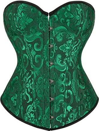 Grebrafan Broderie Bustier Corset Acier Femme Steampunk (EUR(48-50) 6XL, Noir Vert)