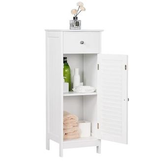 Yaheetech Meuble Salle de Bains Rangement, Petit Colonne Salle de Bain, 1 Tiroir et 1 Placard, Armoire Rangement Toilette/Cuisine/Salon 32 x 30 x 87 cm Blanc